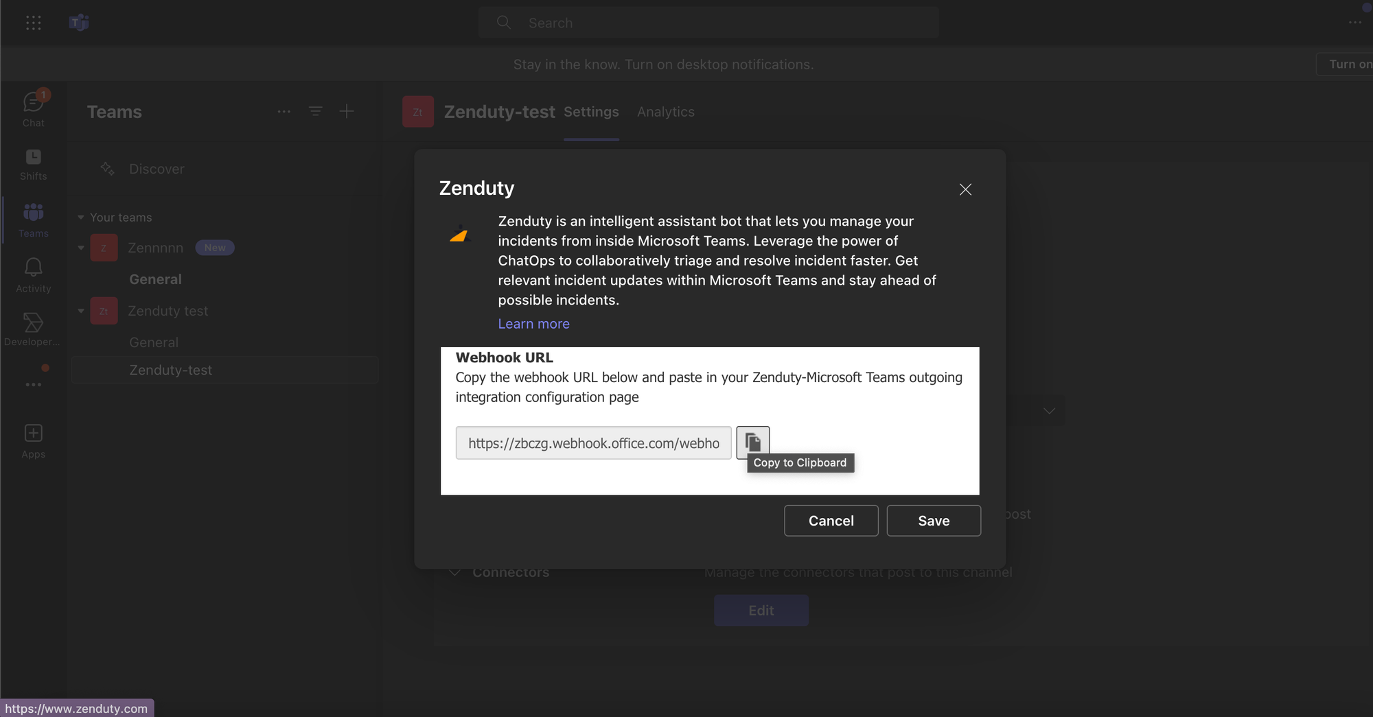 Microsoft Teams Integration | Zenduty Docs